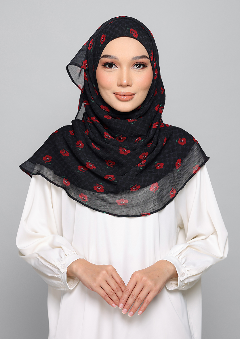 Black Poppy of Palestine-Voila!Maxi-Printed Plus Crinkled Chiffon